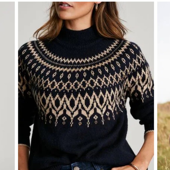 Joules | Sweaters | Joules Elvie Navy Gold Metallic Beaded Fair Isle ...